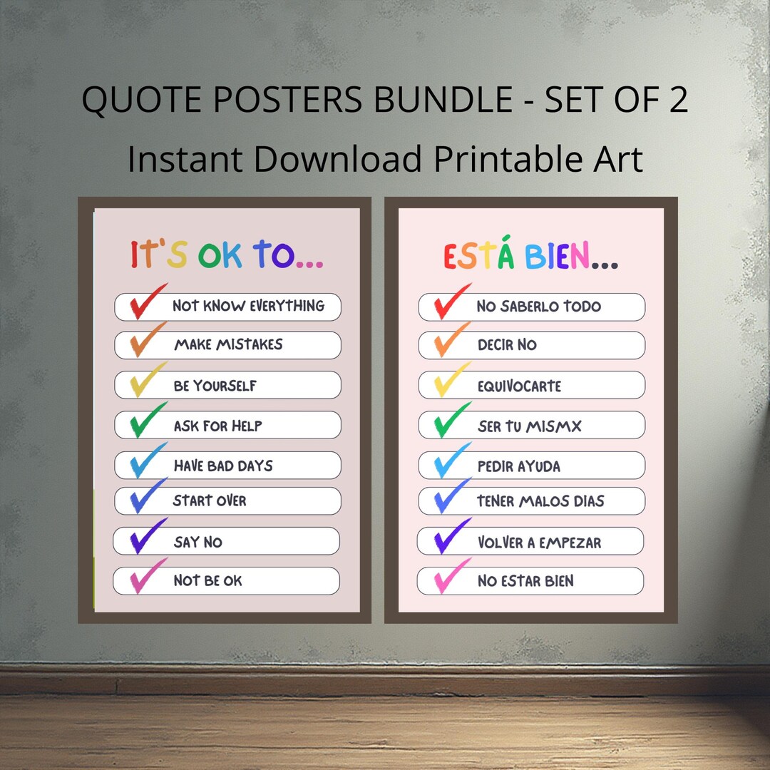 It's OK / Está Bien Poster Set, Bilingual Affirmations Wall Art for ...