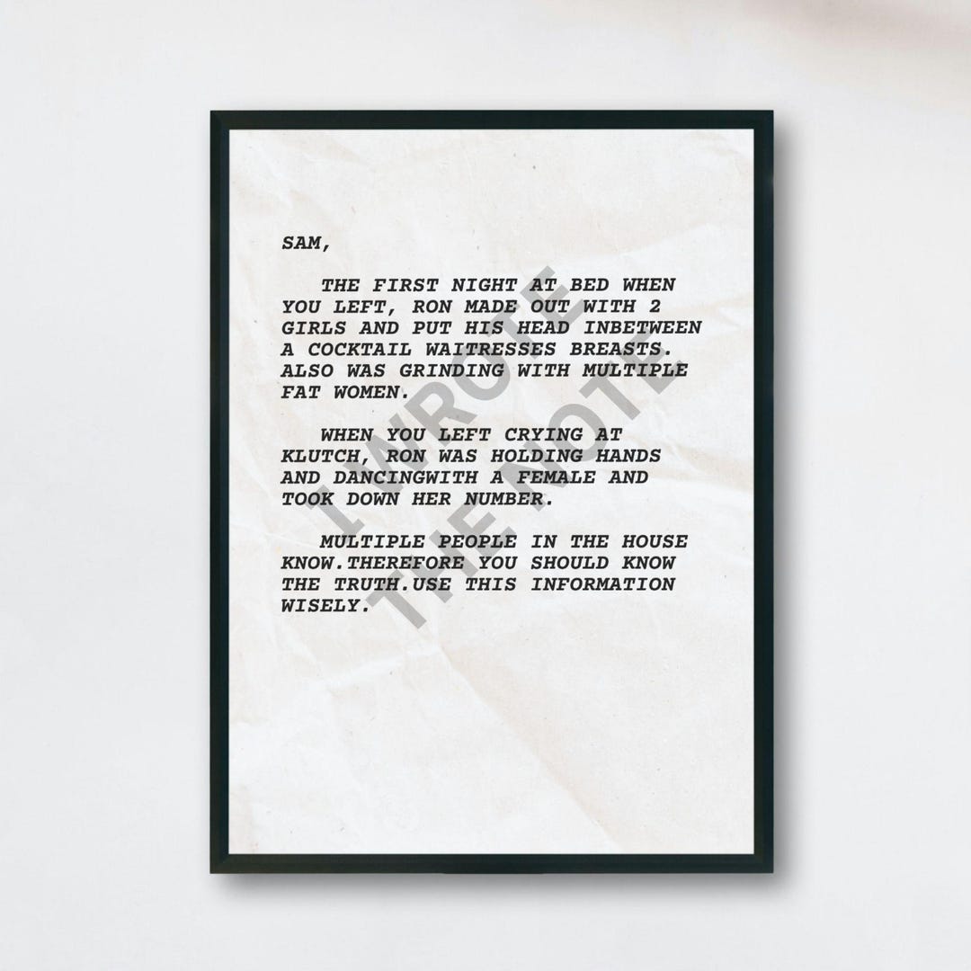Jersey Shore Letter Poster, I Wrote the Note Print, Snooki MTV Sam Ron ...