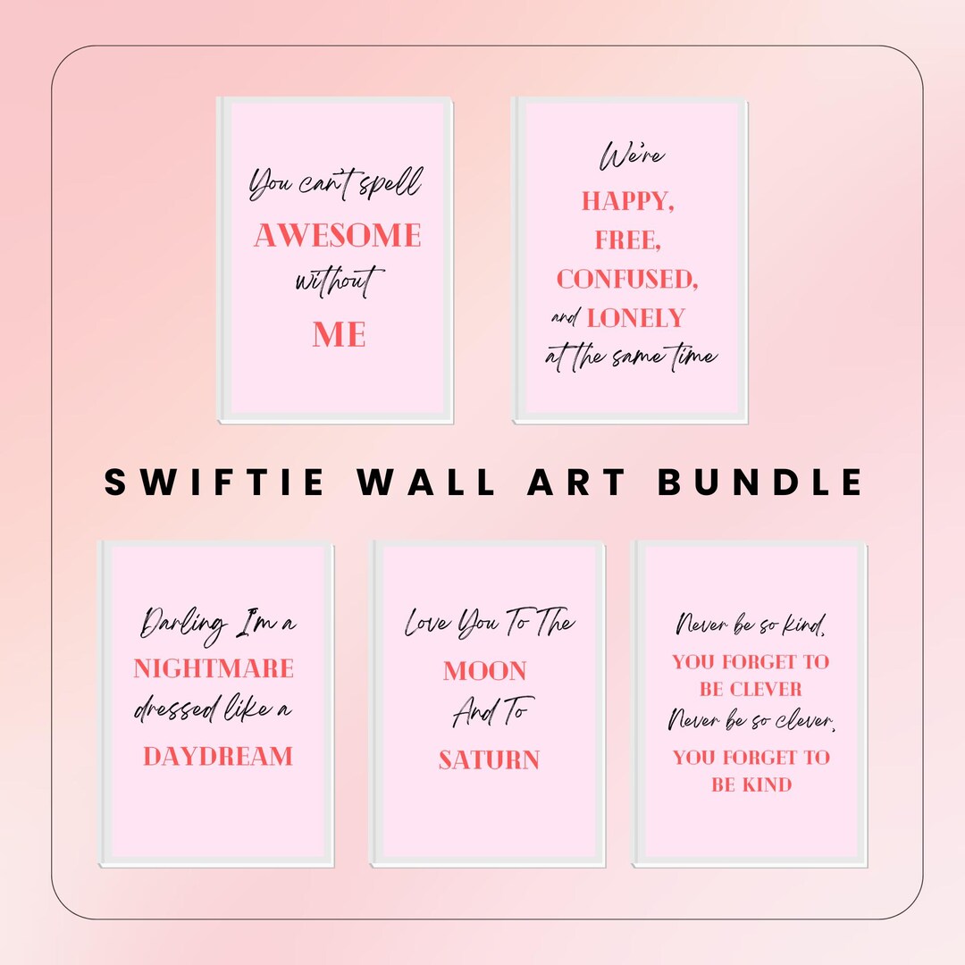 Taylor Swift Wall Art Bundle, Set of 5 Printable Posters, Pink Red ...