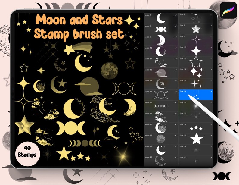 Moon and Stars Stamps Procreate Brush Set - Etsy