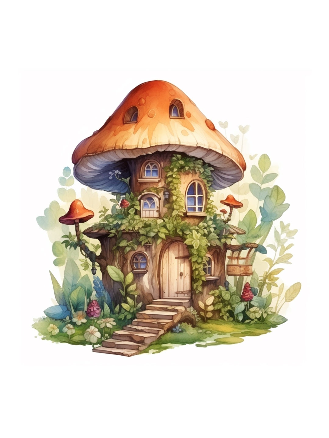 Watercolor Mushroom House Digital Art Print Instant - Etsy