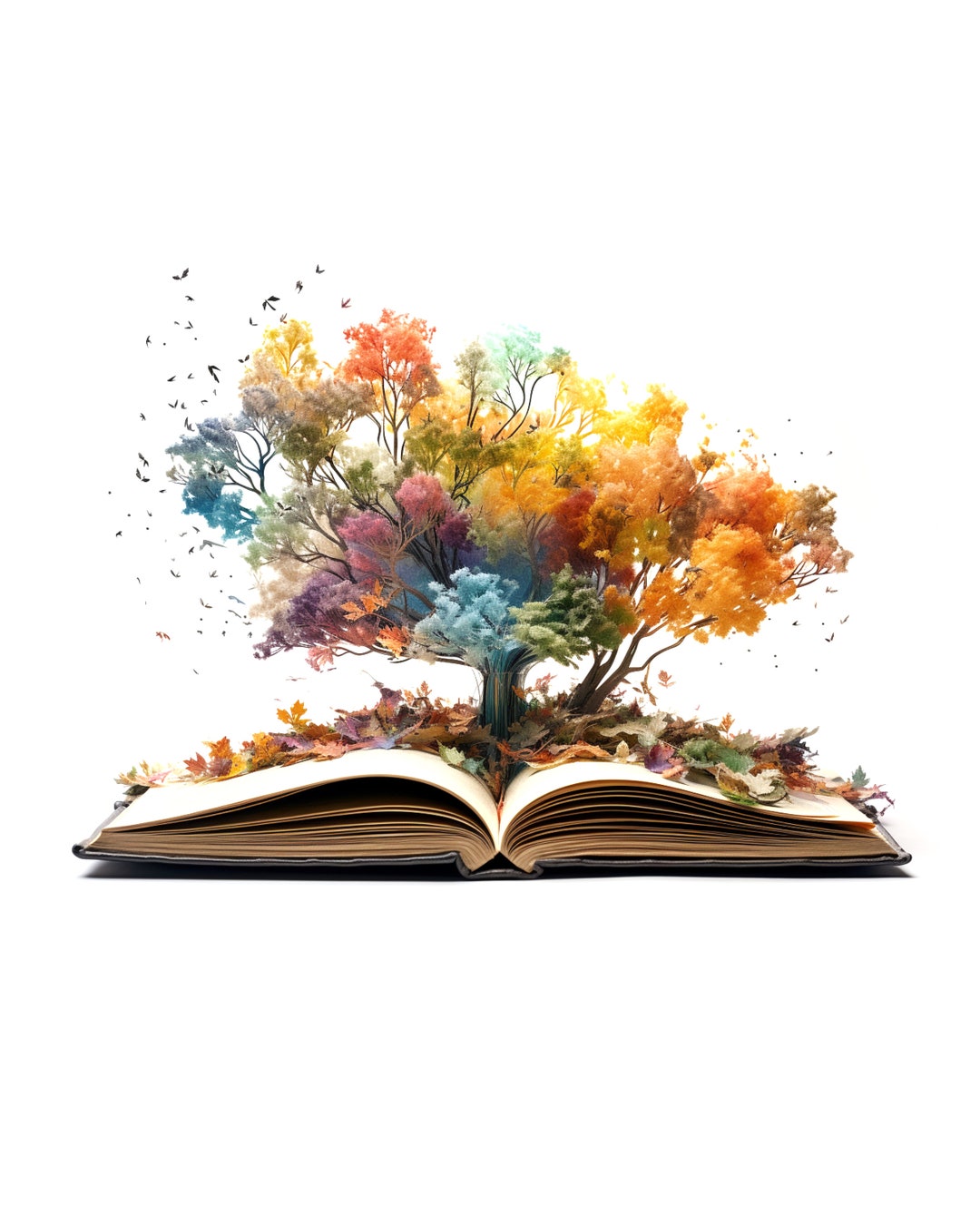 Watercolor Tree and Book- Fantasy Art- Digital Art Print- Instant ...