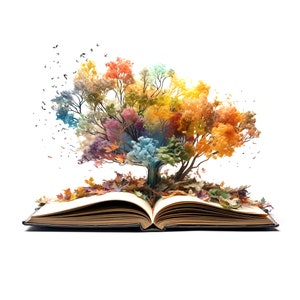 Watercolor Tree and Book- Fantasy Art- Digital Art Print- Instant ...