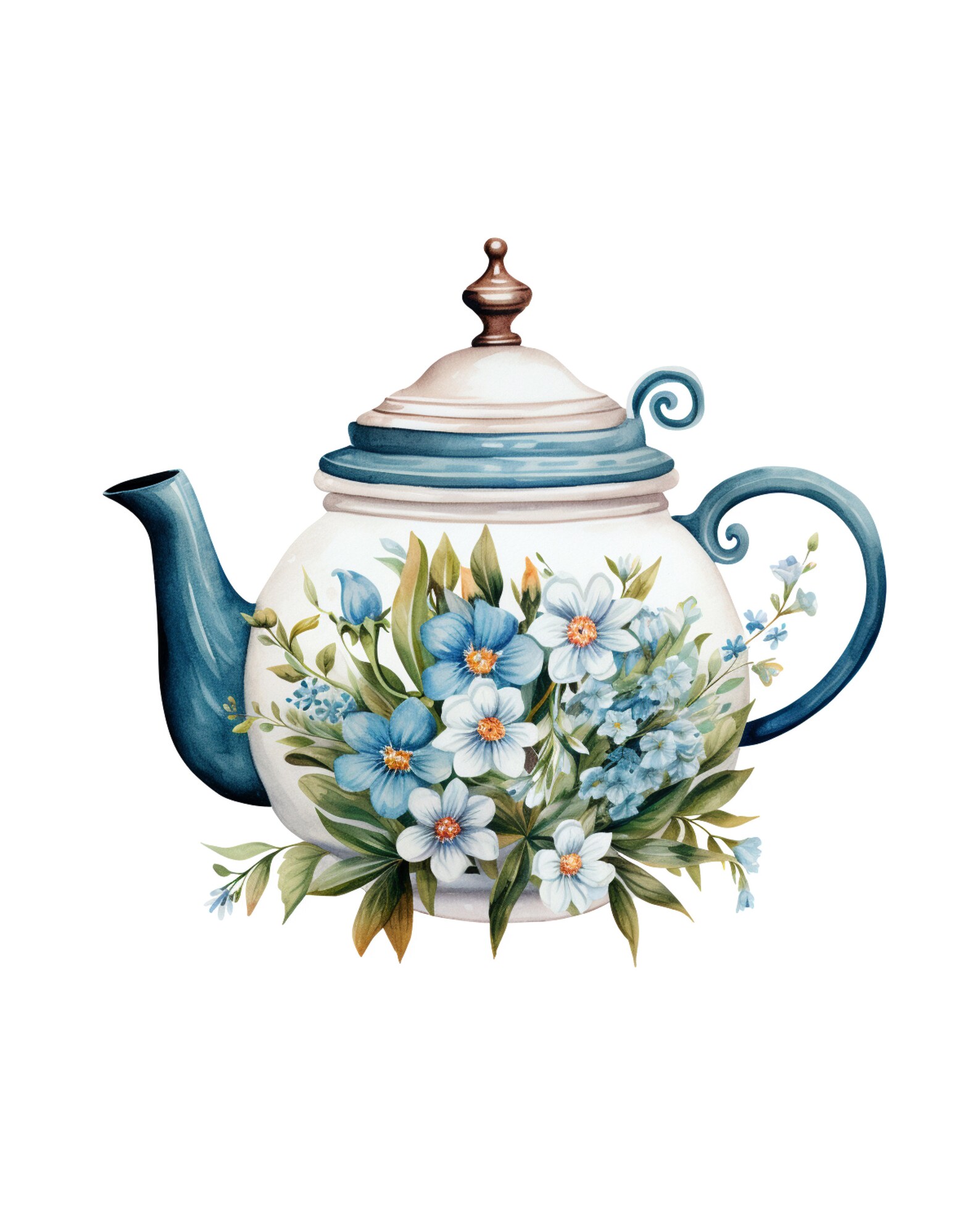 Watercolor Teapot and Flowers Digital Art Print Instant Download ...