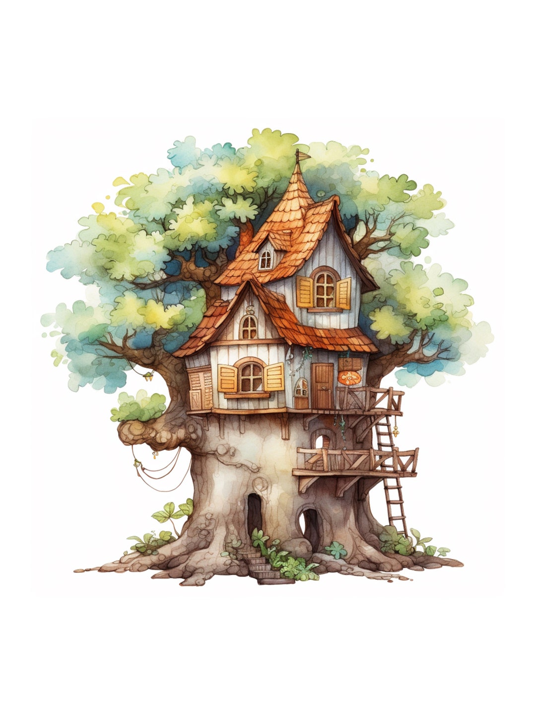 Watercolor Tree House Digital Art Print Instant Download Commercial Use ...