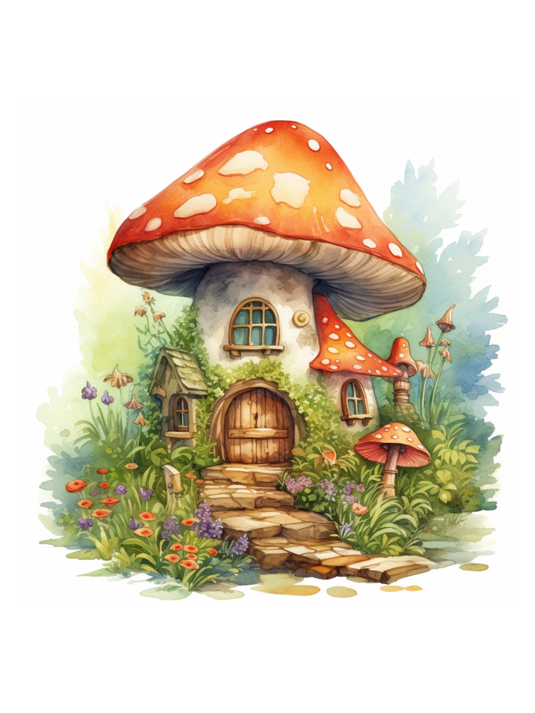Watercolor Mushroom House Digital Art Print Instant Download Commercial ...