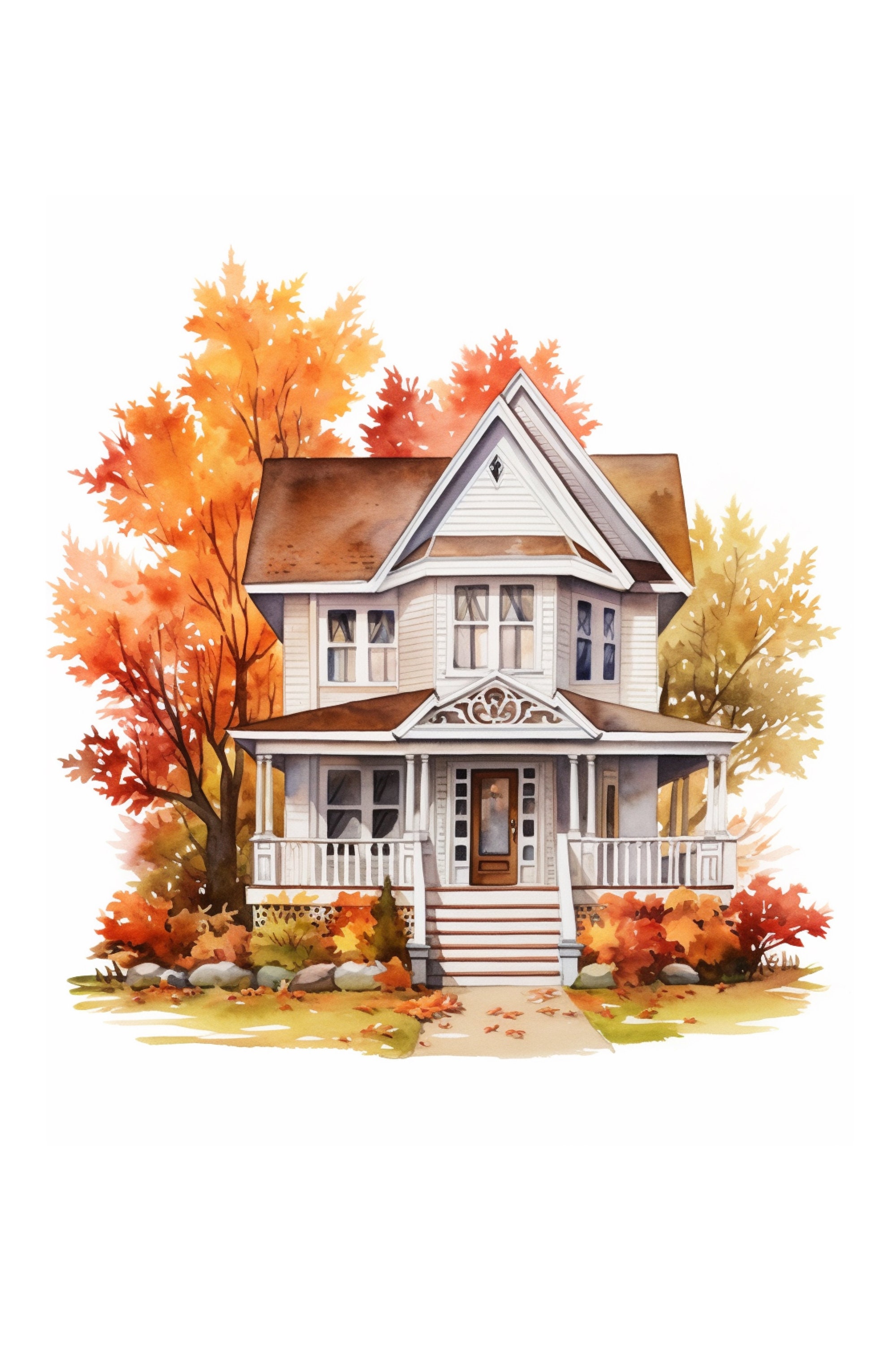 Watercolor Autumn Home Digital Art Print Instant Download Commercial ...