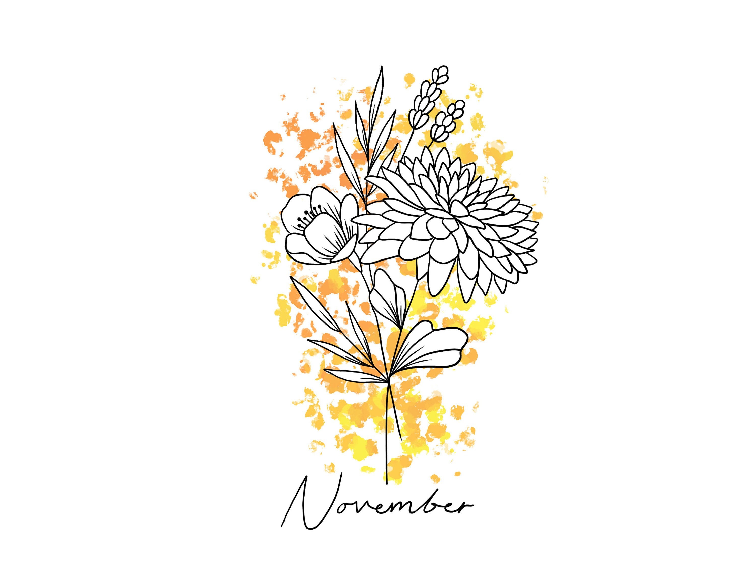 November Birth Flower Illustration. Unique Hand Drawn Flower - Etsy