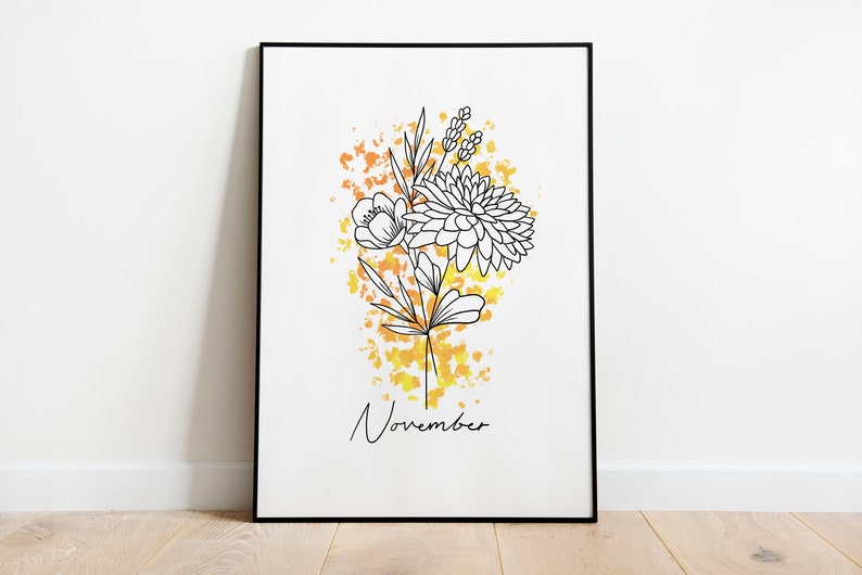 November Birth Flower Illustration. Unique, Hand Drawn Flower ...