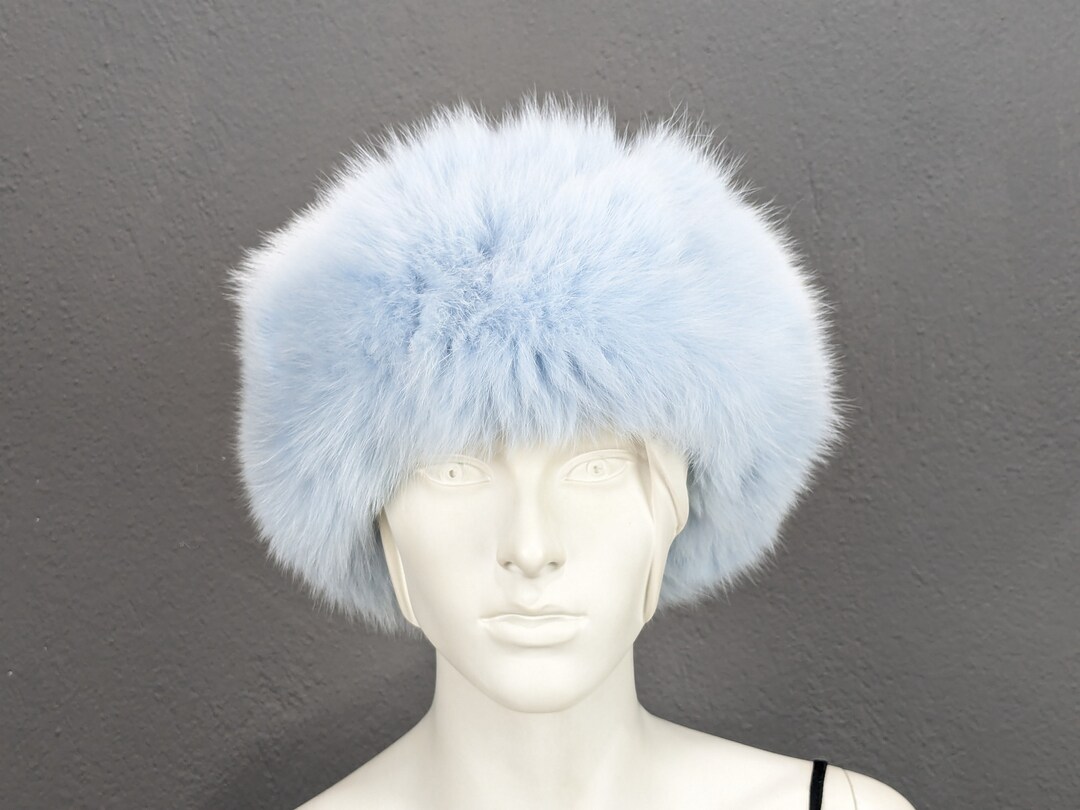 Fox Fur Headband-hat, Light Blue Color Fluffy Thick Fur, Woman Gift. - Etsy