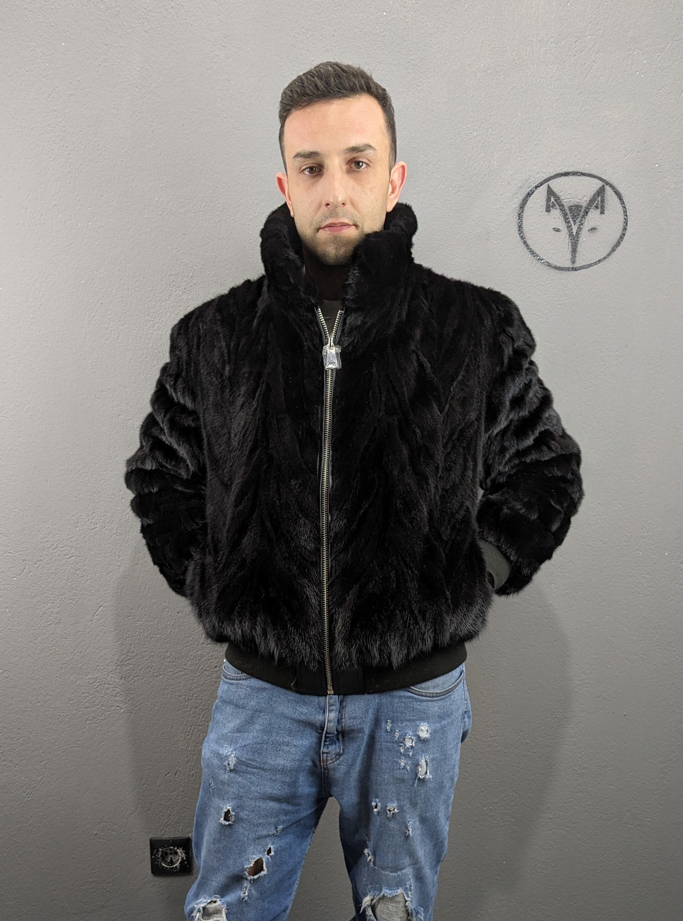 Men's Black Mink Fur Bomber Jacket Handmade Winter Coat - Etsy