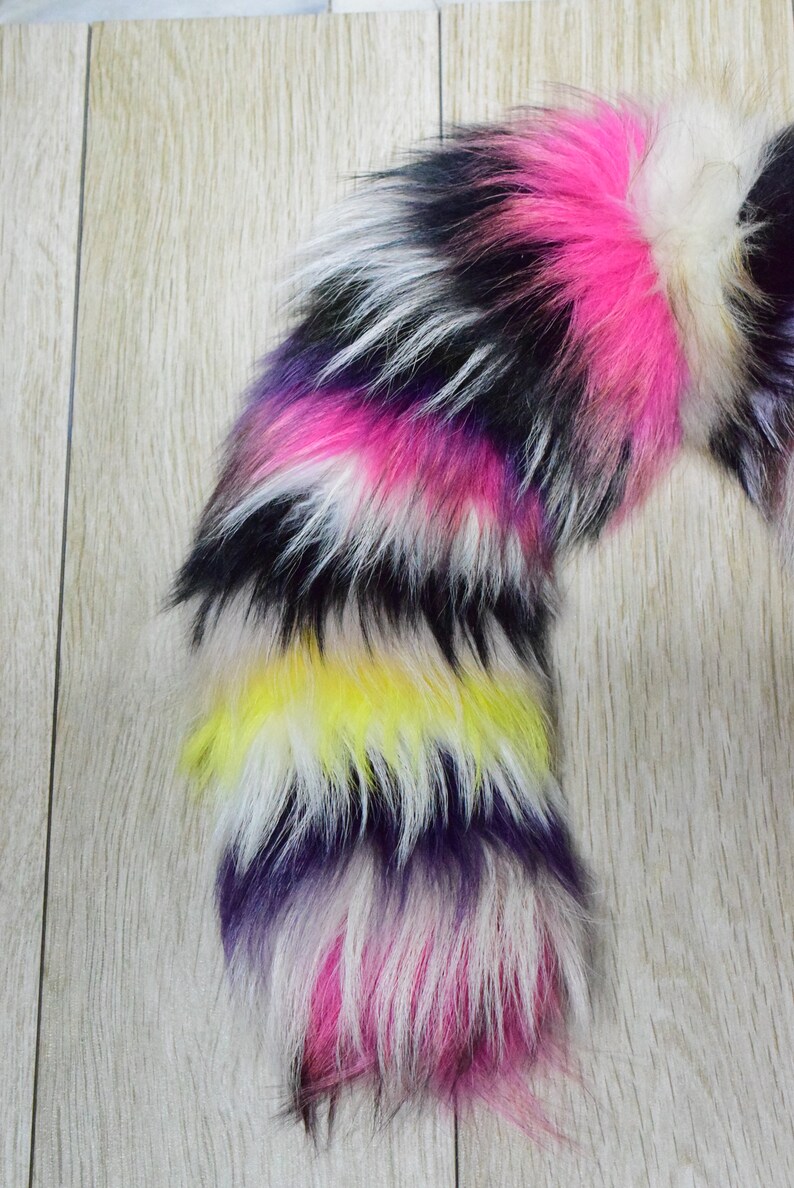 Colorful Finn Raccoon Fur Hood Trim: Handmade Detachable Stripe - Etsy
