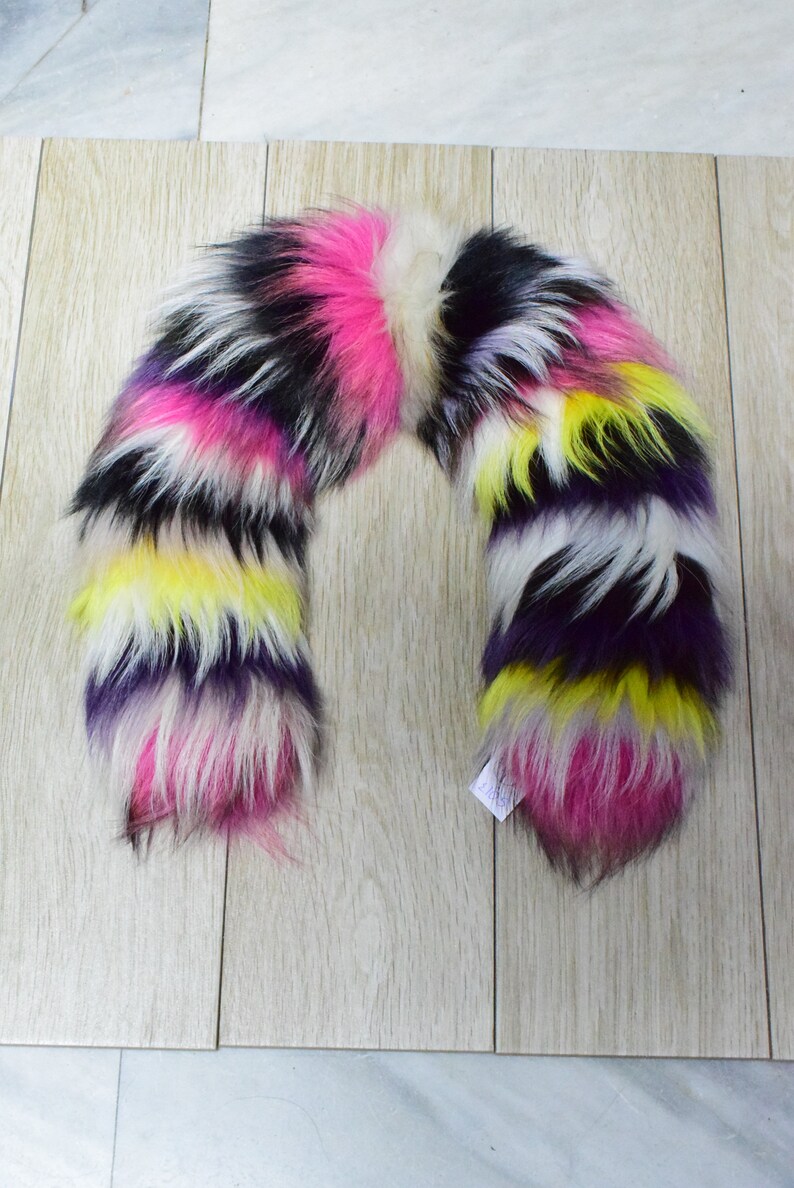 Colorful Finn Raccoon Fur Hood Trim: Handmade Detachable Stripe - Etsy