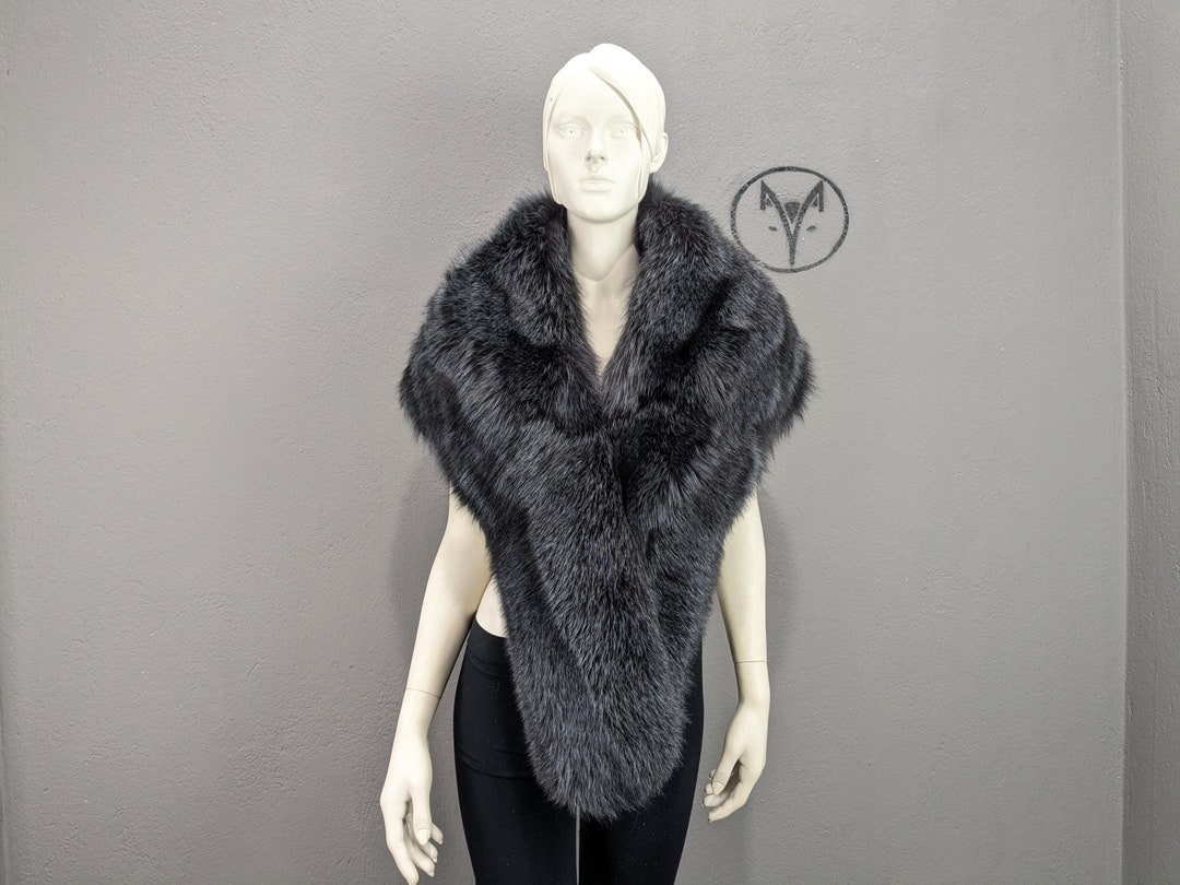 Navy Blue Fox Fur Stole Handmade Evening Shawl - Etsy