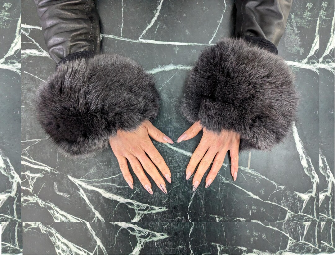 Fox Fur Cuffs Dark Purple Color Made From High Quality of Fur, With ...