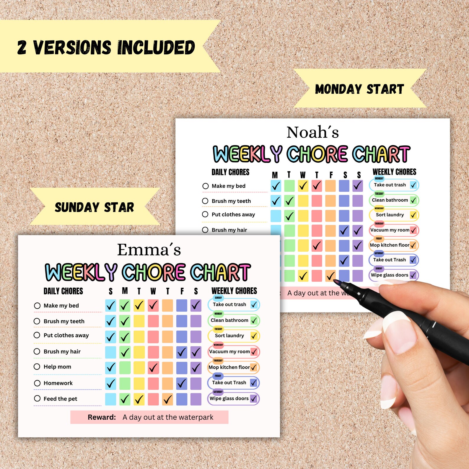 Editable Kids Household Chart, Printable, Daily Weekly Responsibility ...
