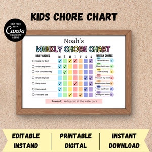 Editable Kids Household Chart, Printable, Daily Weekly Responsibility ...