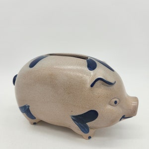 David Eldreth Signed Pig Bank Salt Glazed Stoneware Cobalt Blue on Gray ...