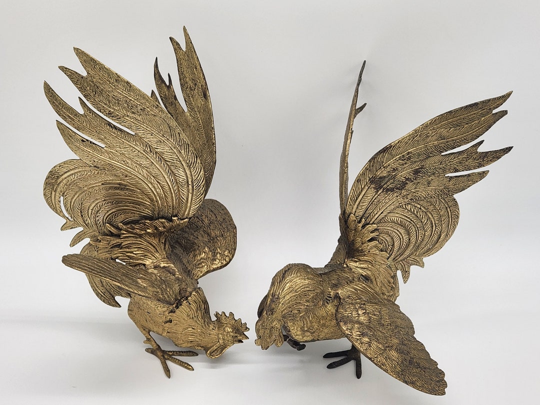 Vintage Brass Fighting Roosters - Etsy