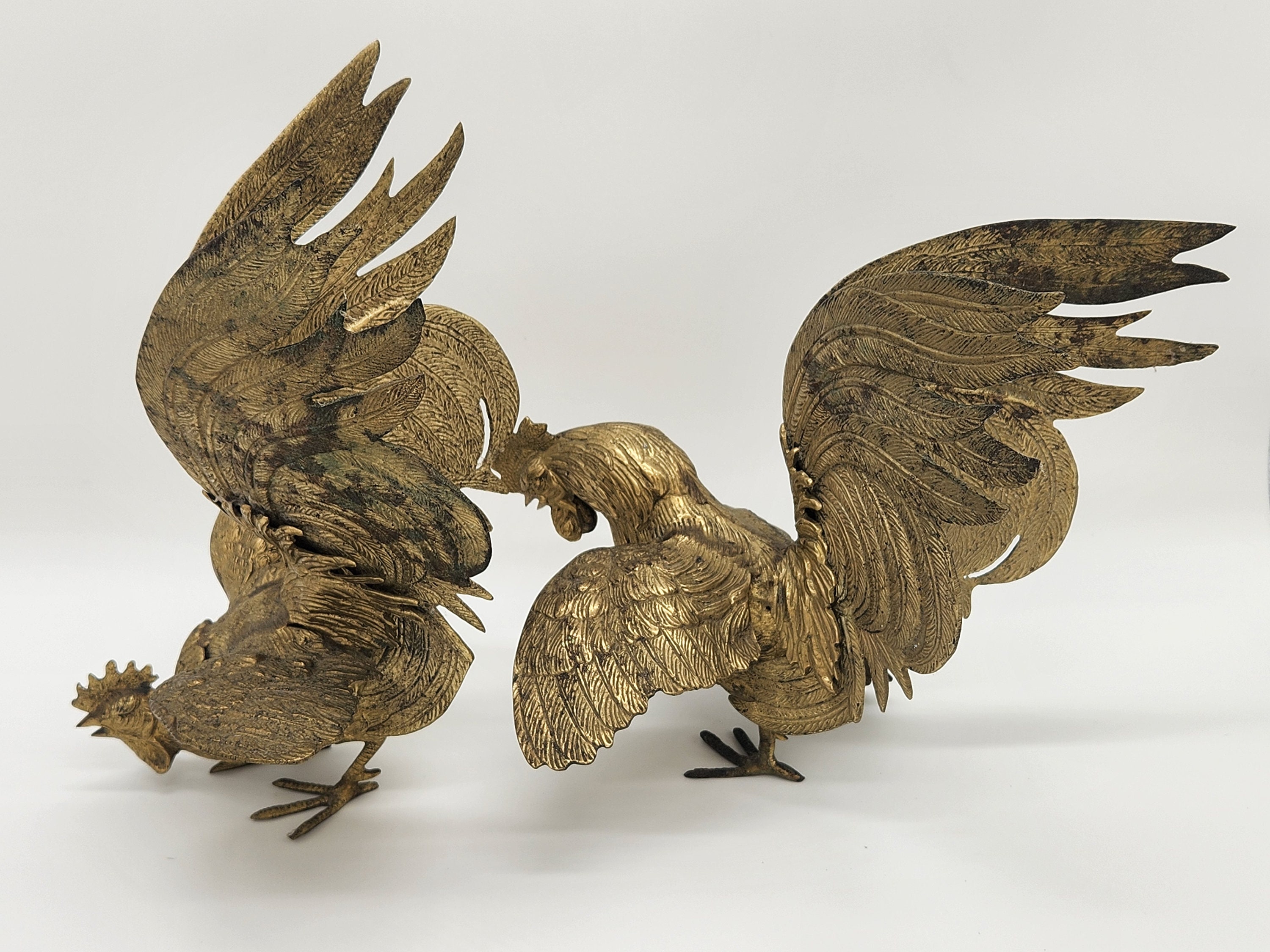 Vintage Brass Fighting Roosters - Etsy