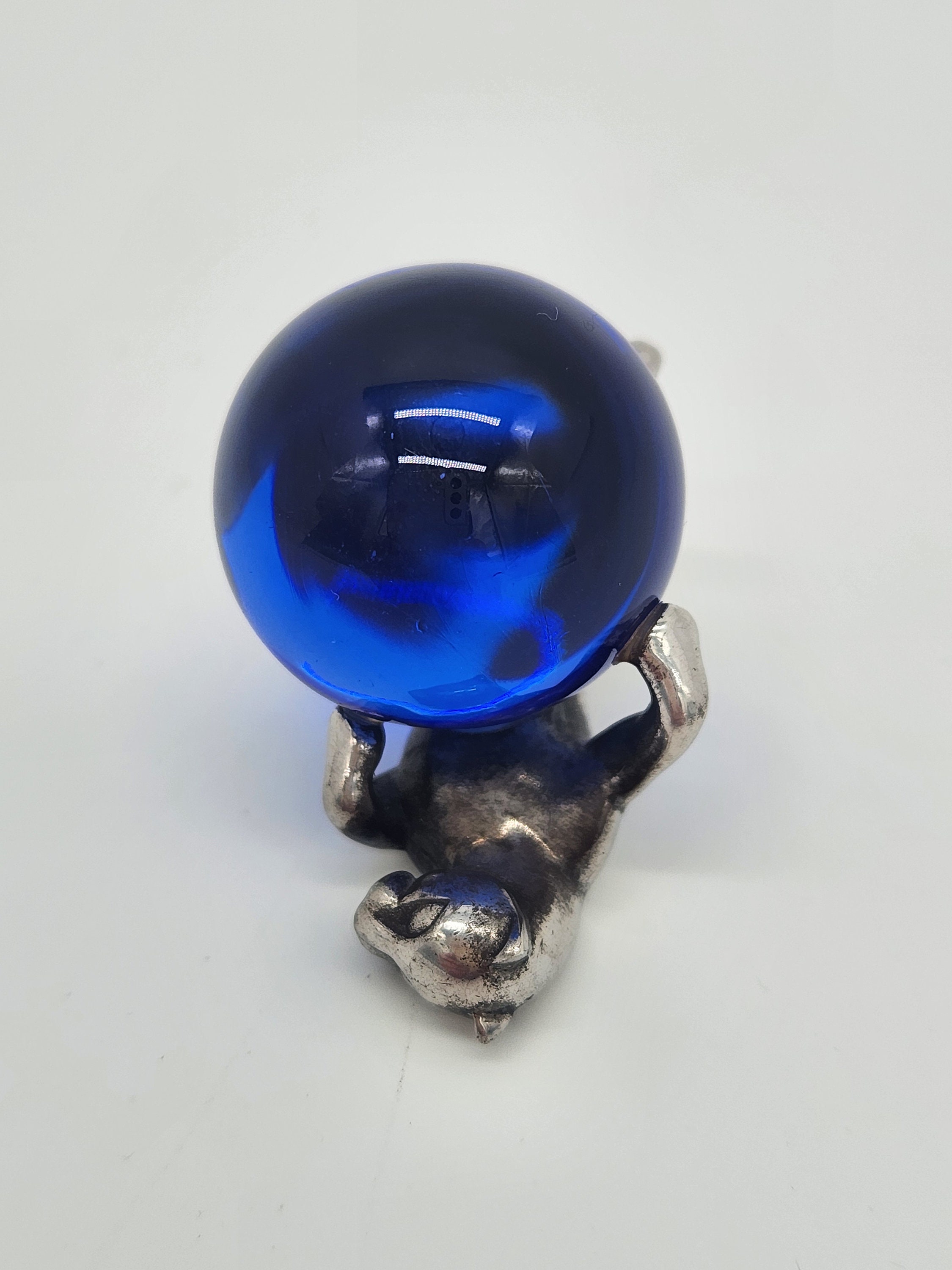 Cartier Panthere Sterling Silver Cat and Blue Crystal Ball Paperweight ...