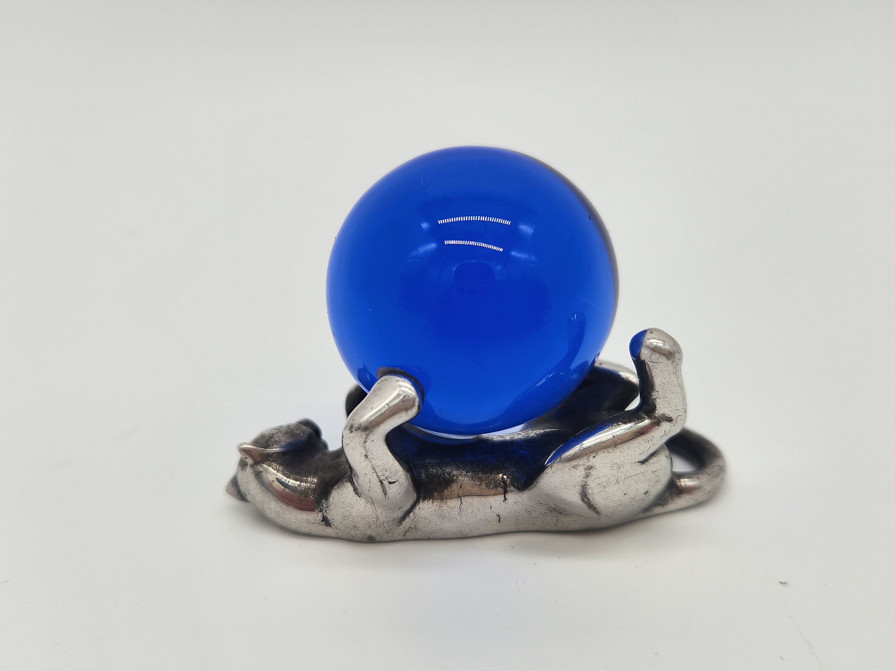 Cartier Panthere Sterling Silver Cat and Blue Crystal Ball Paperweight ...