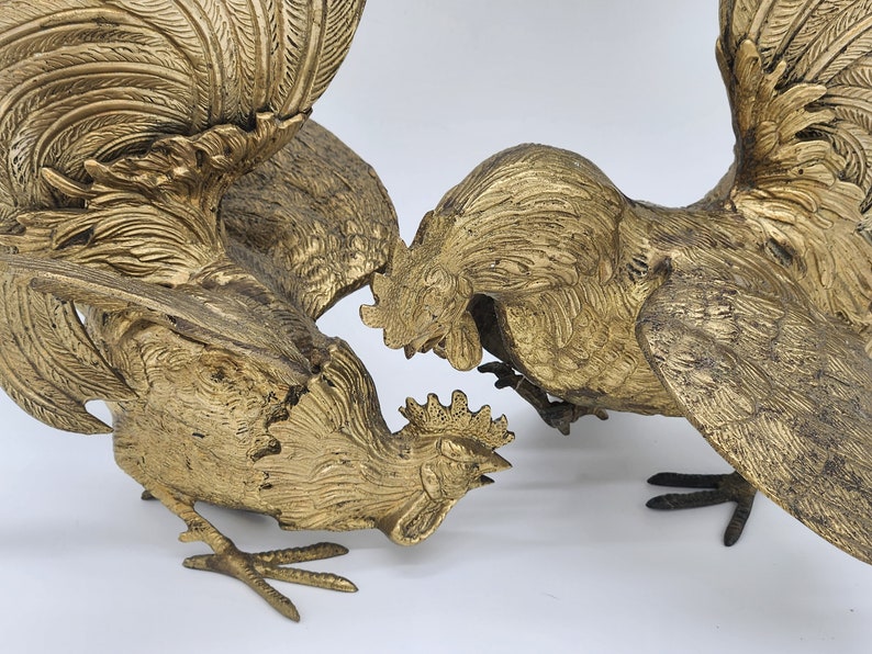 Vintage Brass Fighting Roosters - Etsy