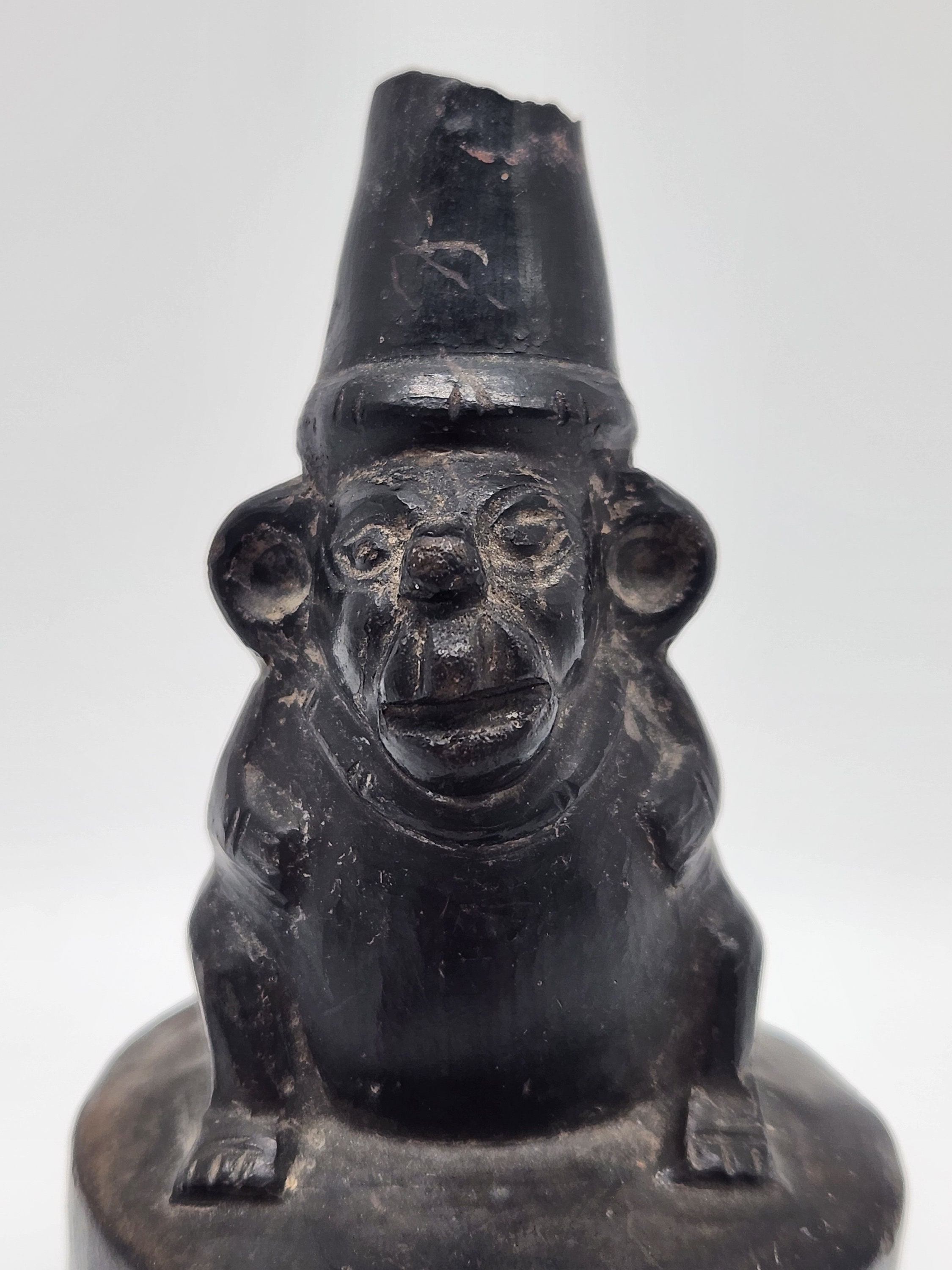 Pre Columbian Peruvian Blackware Vessel With Monkey Handle - Etsy