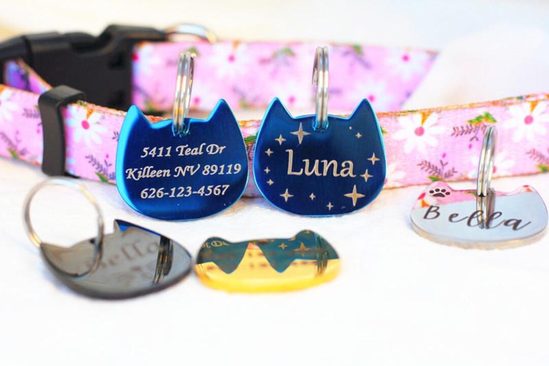 Personalized Cat Head ID Tag: Stainless Steel, Small Pet Collar,cat Tag ...
