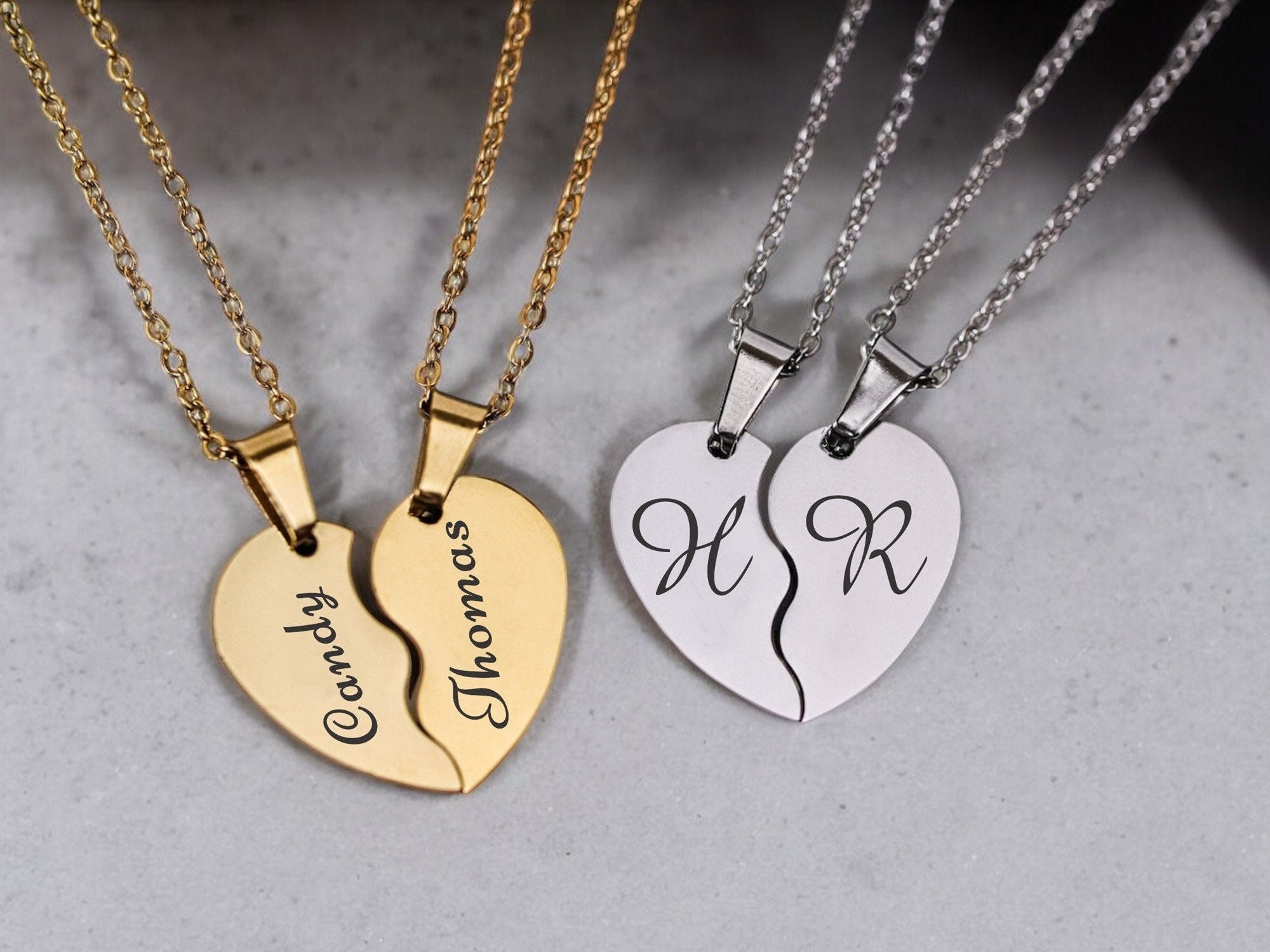 Engraved Split Heart Necklace: Personalized Stainless Steel Pendant - Etsy