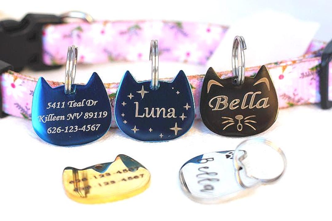 Personalized Cat Head ID Tag: Stainless Steel, Small Pet Collar,cat Tag ...