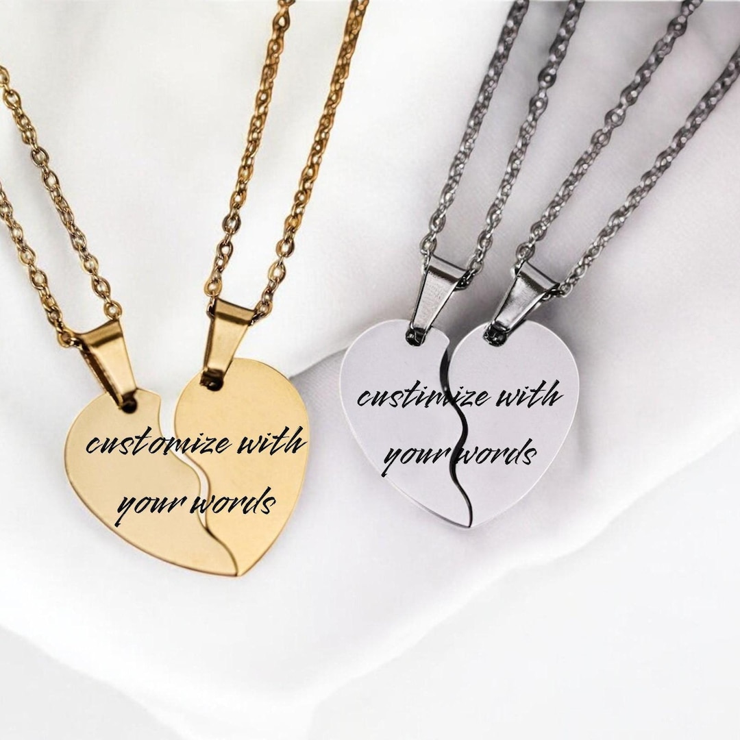Engraved Split Heart Necklace: Personalized Stainless Steel Pendant - Etsy