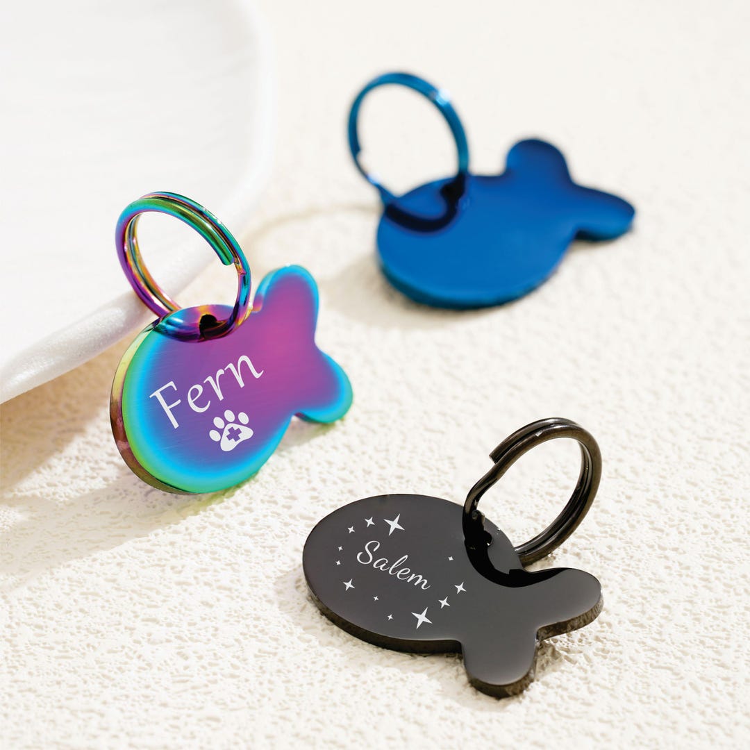 Personalized Fish Cat ID Tag: Engraved Pet Tag,small Pet Collar,cat Tag ...