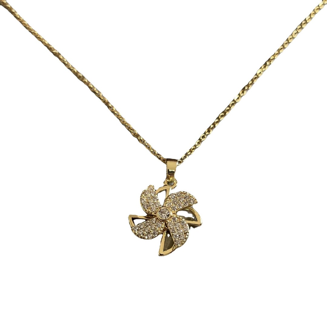 18kgold Spin Necklace-spinning Windmill Pendant Necklace-gold Rotating ...