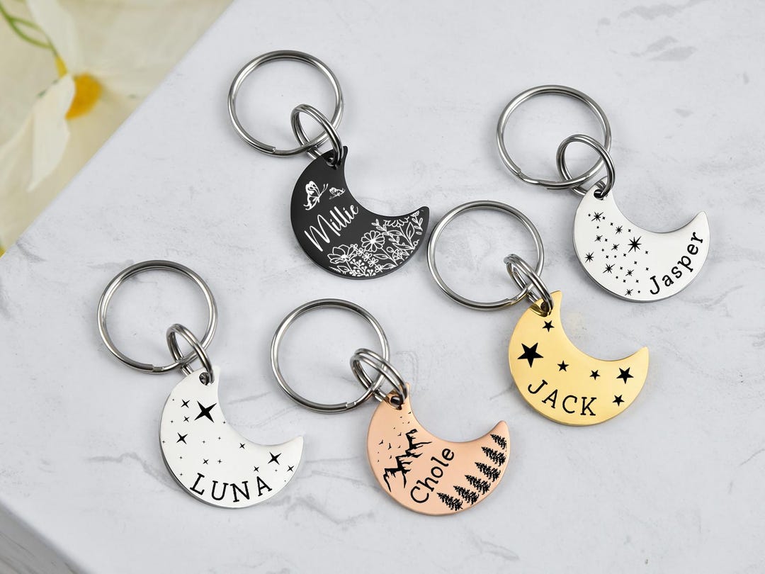 Personalized Moon Pet Tag: Custom Dog Cat ID Tag,cat ID Tag - Cat ...