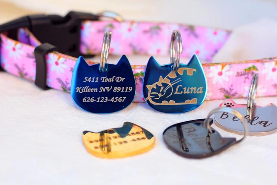 Personalized Cat Head ID Tag: Stainless Steel, Small Pet Collar,cat Tag ...
