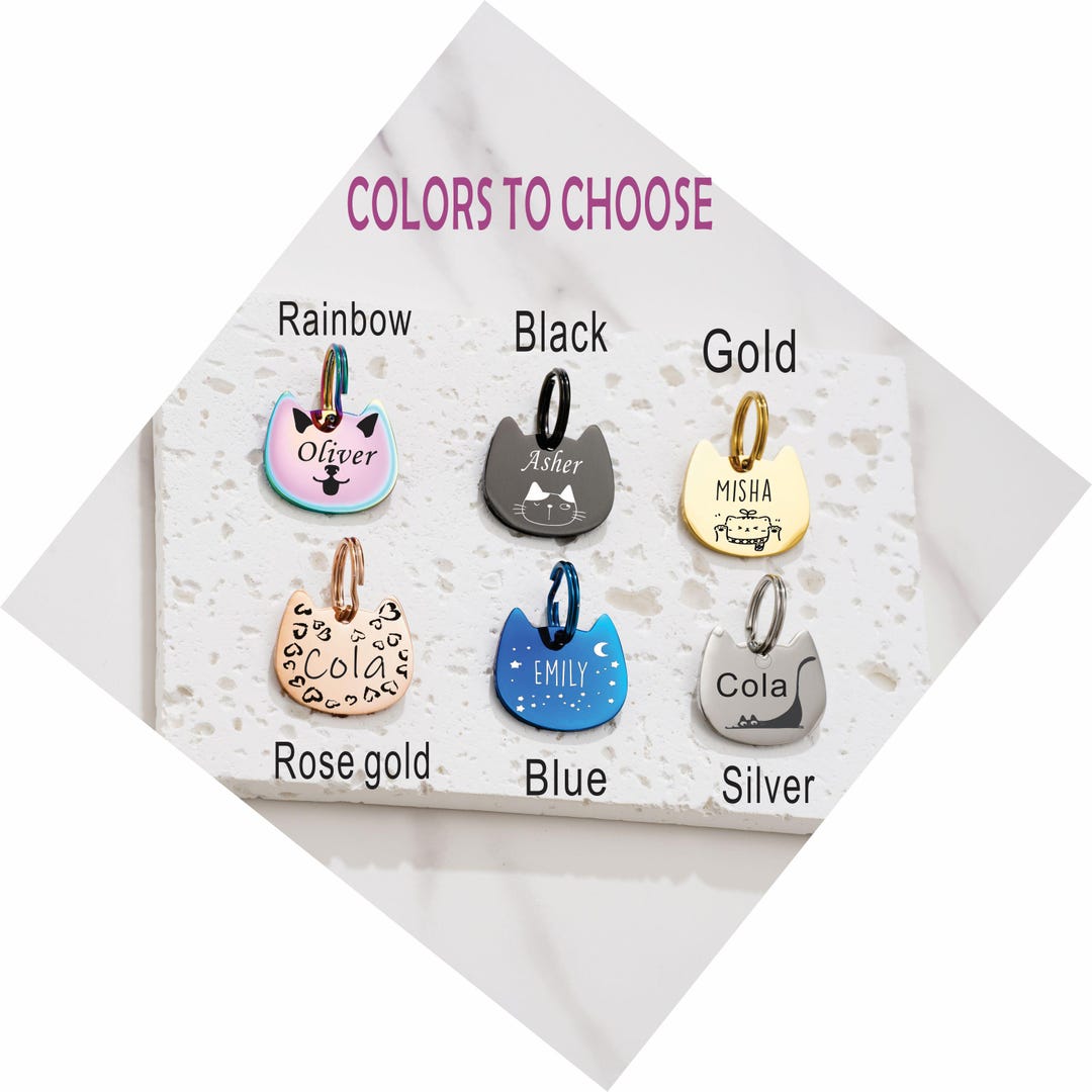 Personalized Cat Head ID Tag: Stainless Steel, Small Pet Collar,cat Tag ...