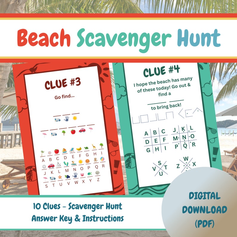 Beach Scavenger Hunt With Clues & Ciphers (PDF Download) - Etsy