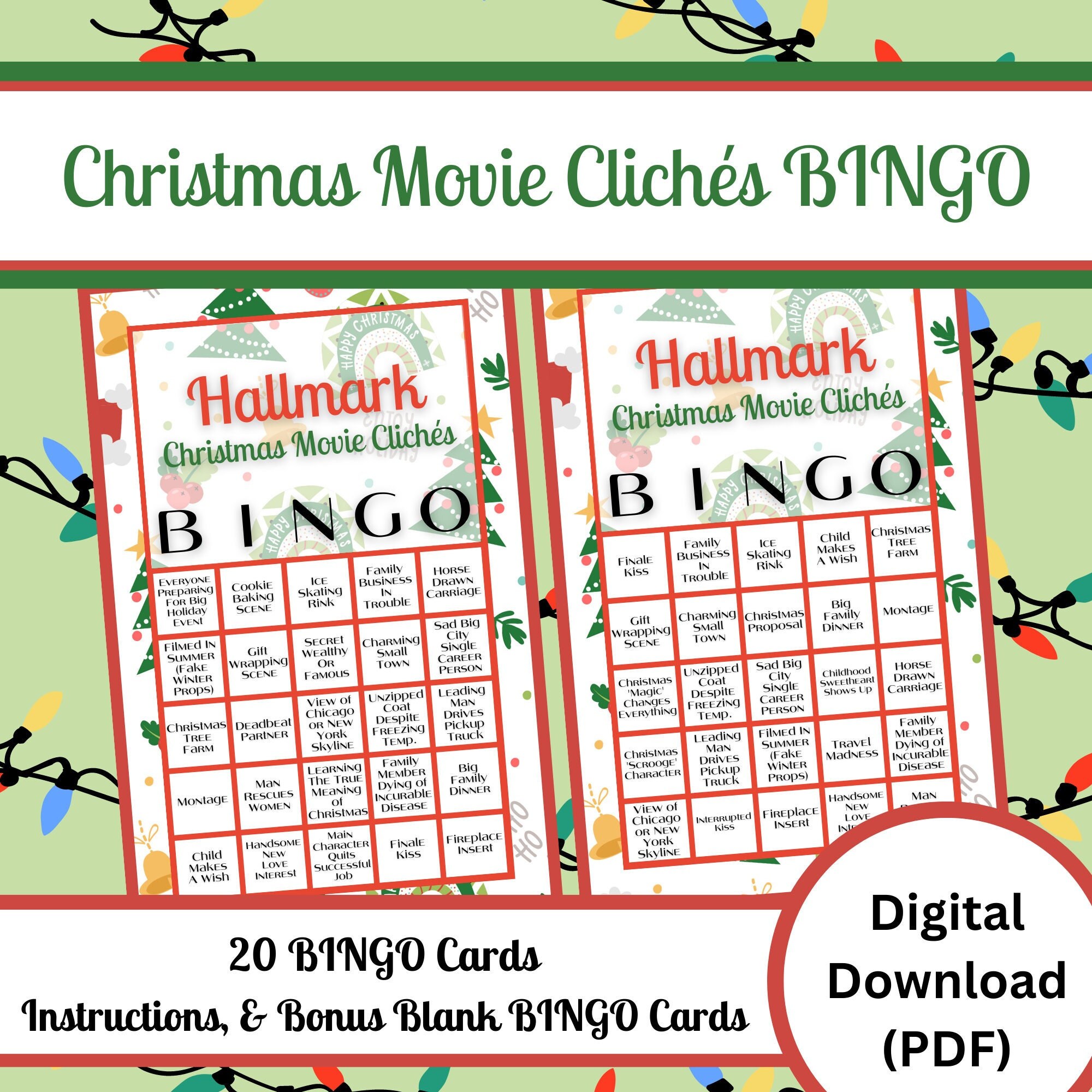 Christmas Movie Cliches Bingo Cards, Holiday Game (PDF) - Etsy
