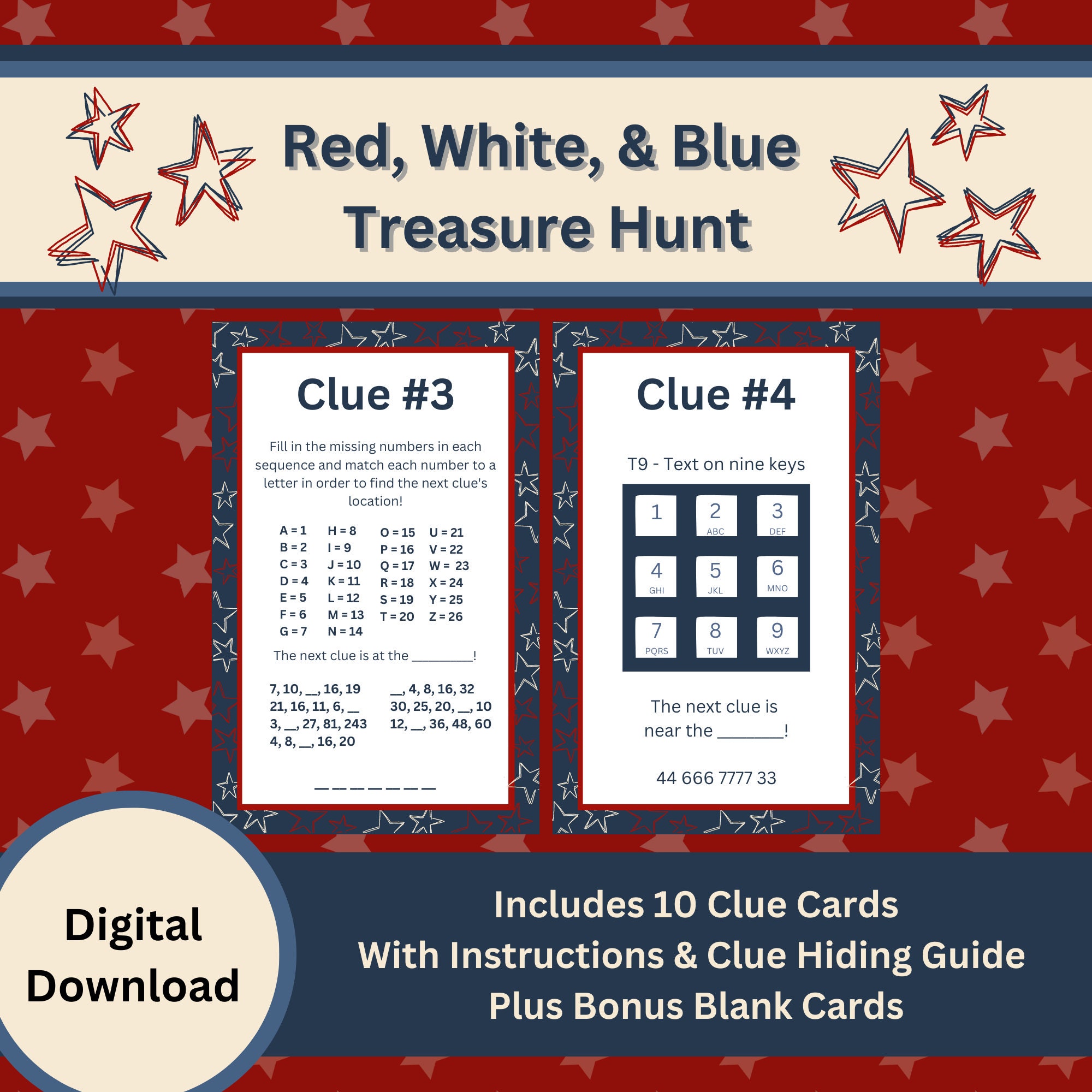 Red, White, & Blue Treasure Hunt | Outdoor Treasure Hunt for Older Kids ...