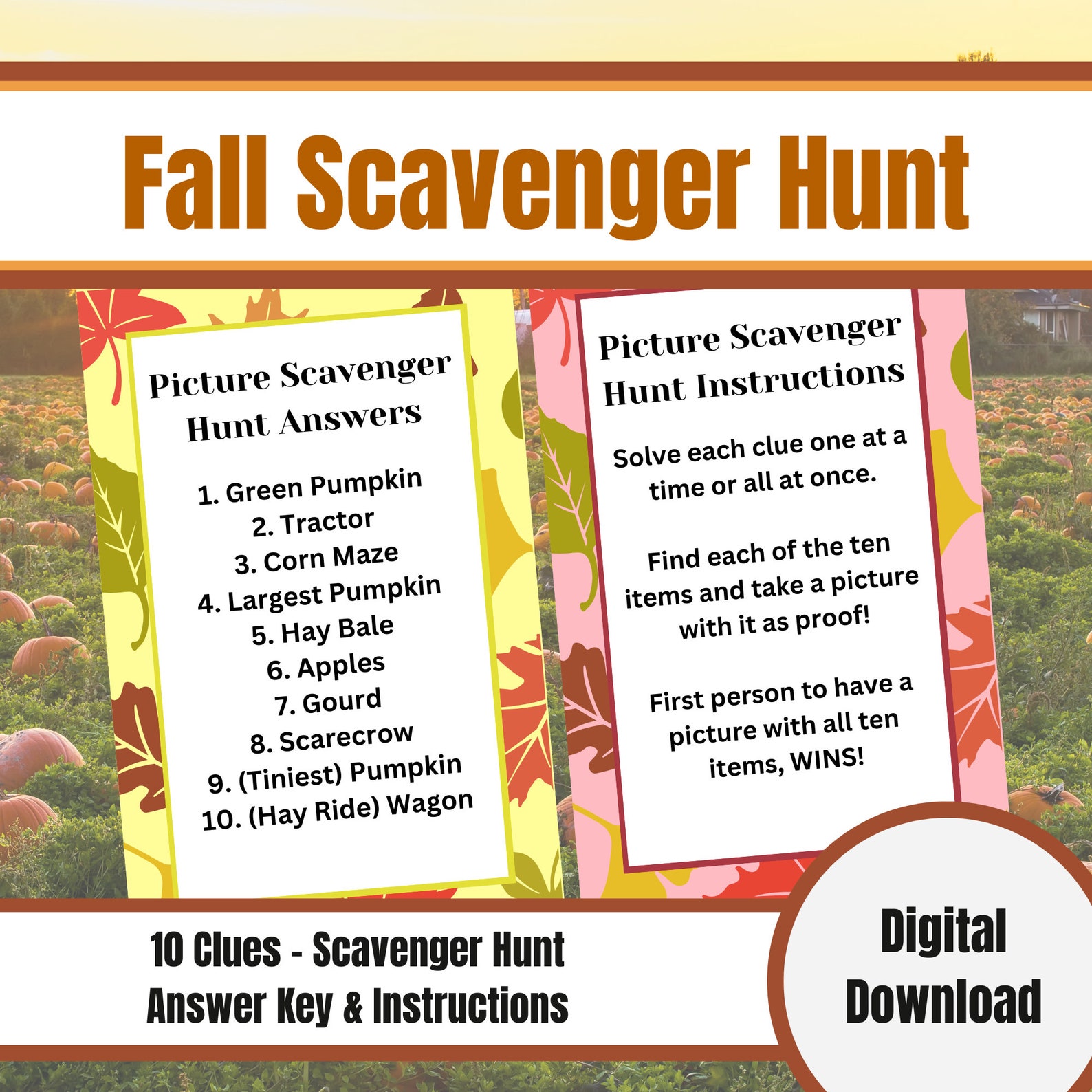 Fall Scavenger Hunt: Pumpkin Patch & Apple Orchard Activity (PDF ...