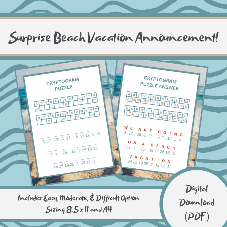 Beach Vacation Reveal Puzzle: Fun Travel Announcement (digital Download ...