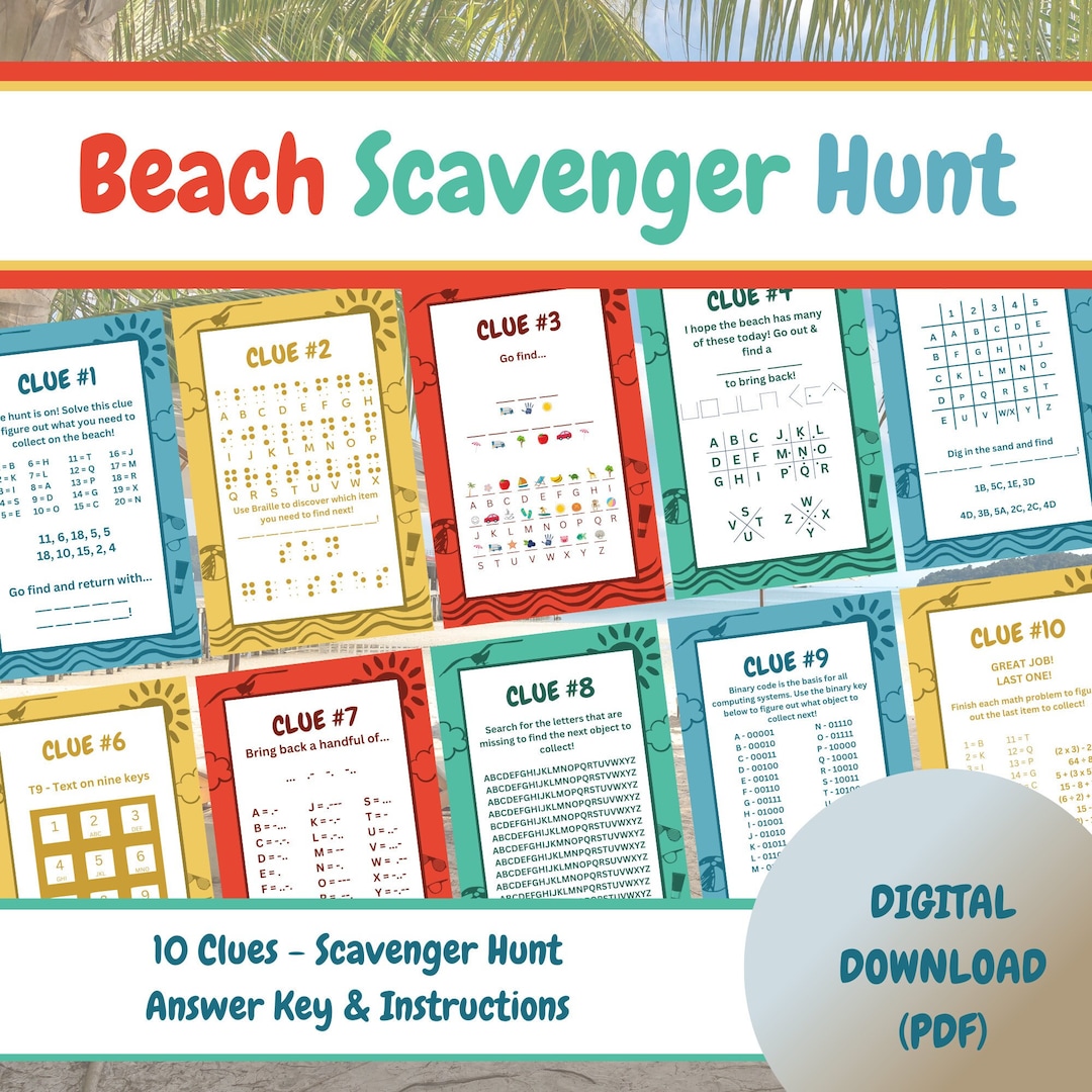 Beach Scavenger Hunt With Clues & Ciphers (PDF Download) - Etsy