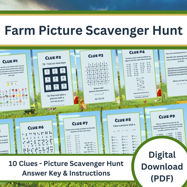 Farm Picture Scavenger Hunt With Clues and Ciphers - STEM Printable ...