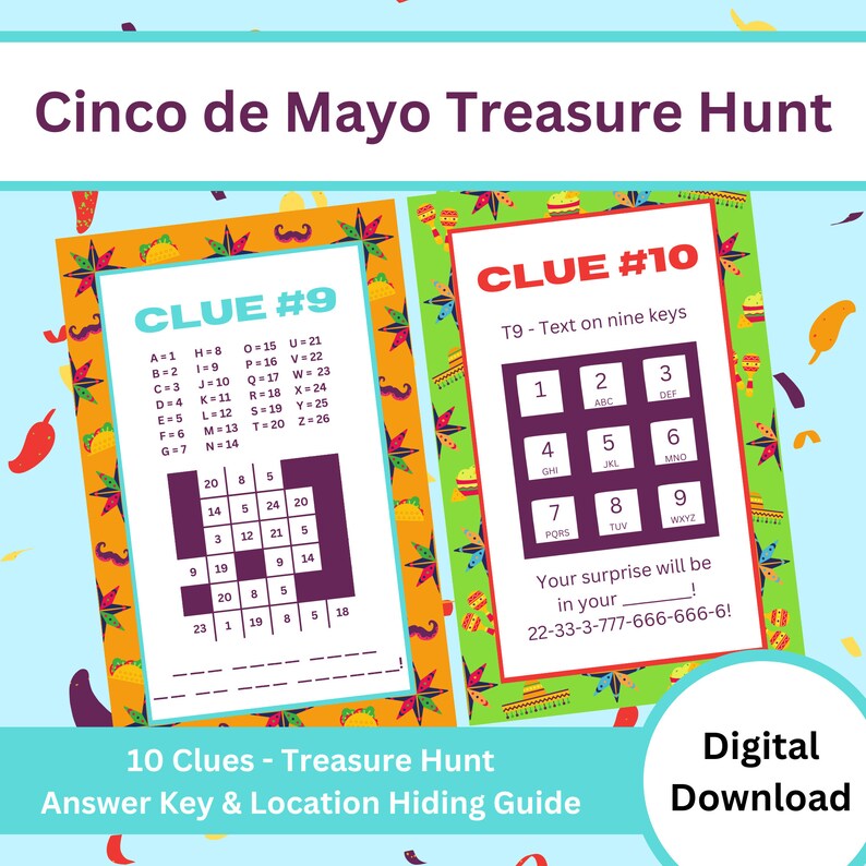 Cinco De Mayo Treasure Hunt: Decode Clues & Puzzles (PDF Download) - Etsy