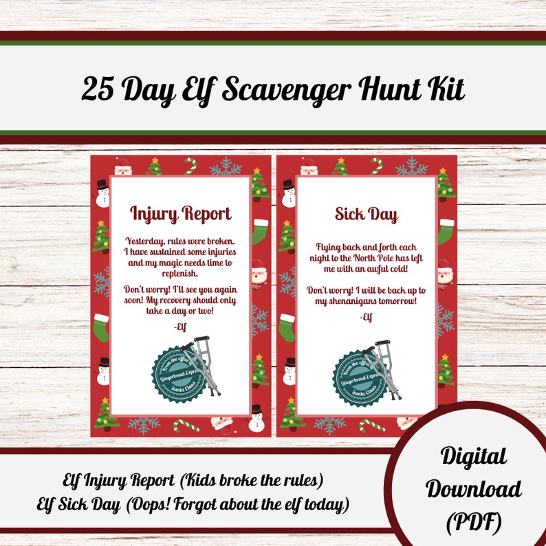 25 Day Elf Scavenger Hunt Kit: Printable Clues & Supply Kit (PDF ...