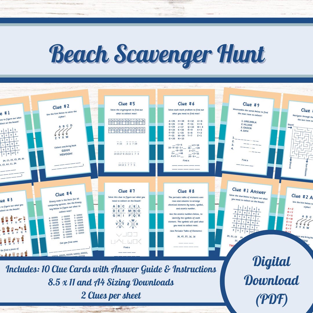 Beach Scavenger Hunt: STEM Riddles & Puzzles (PDF Download) - Etsy