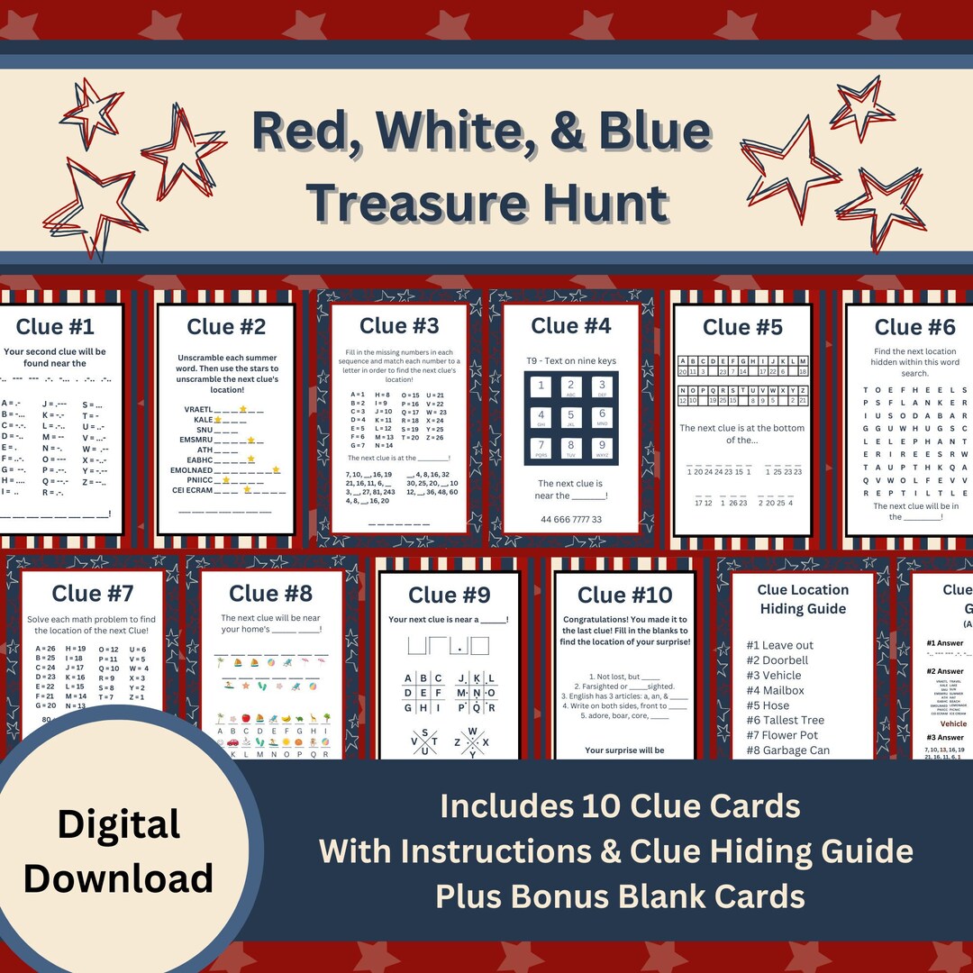 Red, White, & Blue Treasure Hunt | Outdoor Treasure Hunt for Older Kids ...