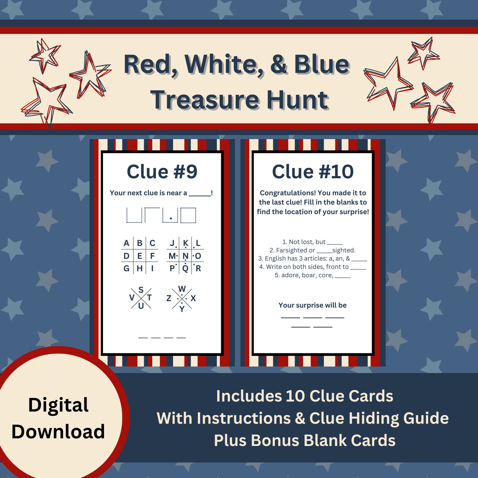 Red, White, & Blue Treasure Hunt | Outdoor Treasure Hunt for Older Kids ...