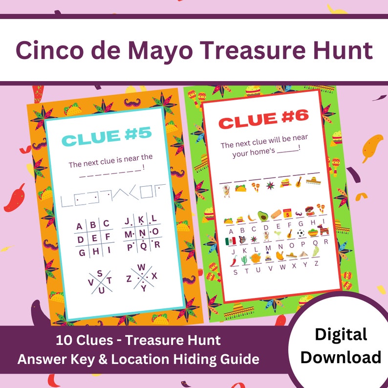 Cinco De Mayo Treasure Hunt: Decode Clues & Puzzles (PDF Download) - Etsy